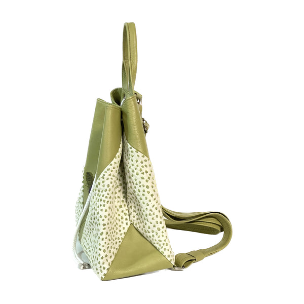 Jorgette Kiwi Green Leather and Roses - BeautifulBagsEtc